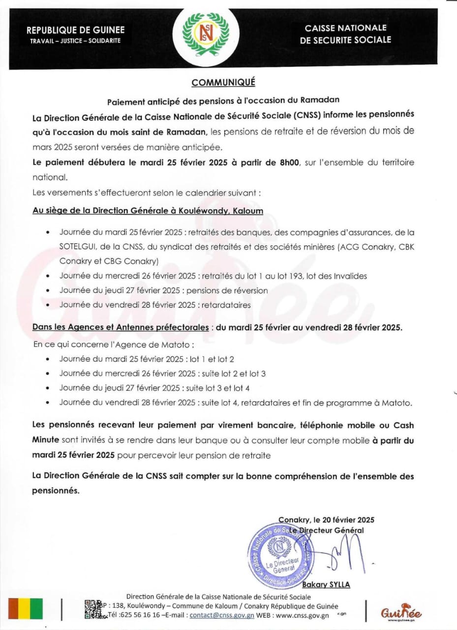 CNSS/Ramadan : Paiement anticipé des pensions de mars 2025 à partir du ...